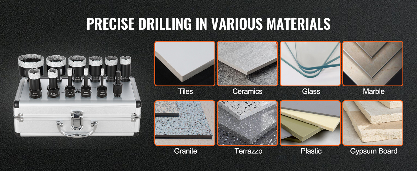 Mophorn Diamond Core Drill Bit Set, 11 PCS 6/8/10/20/25/28/32/35/45/50/65mm Diamond Hole Saw Kit ...