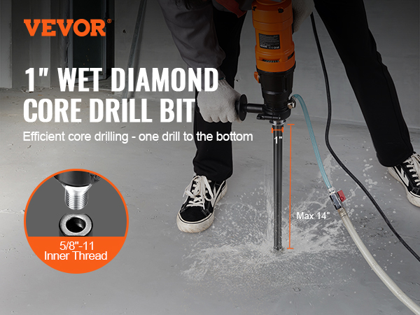 VEVOR Core Drill Bit, 1" Wet Diamond Core Drill Bits, 14" Drilling ...
