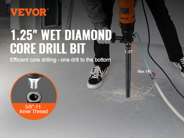 VEVOR Core Drill Bit, 1-1/4" Wet Diamond Core Drill Bits, 14" Drilling ...