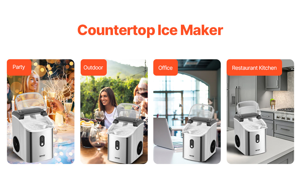 Countertop Nugget Ice Maker 33Lbs/24H Self-Cleaning with Scoop Basket ...