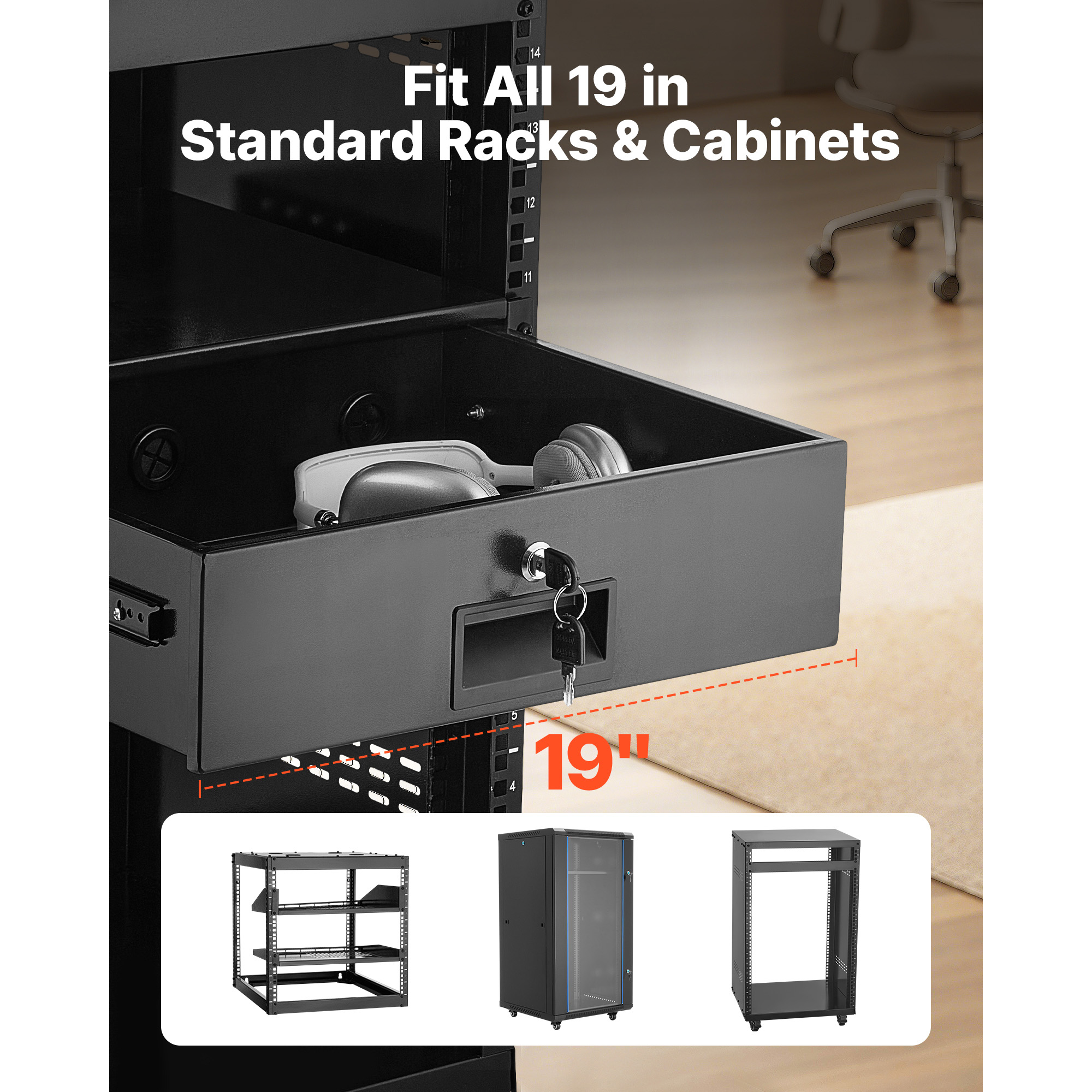 Mophorn 3U Rack Mount Drawer, 50 lbs Load Capacity, Lockable Server ...