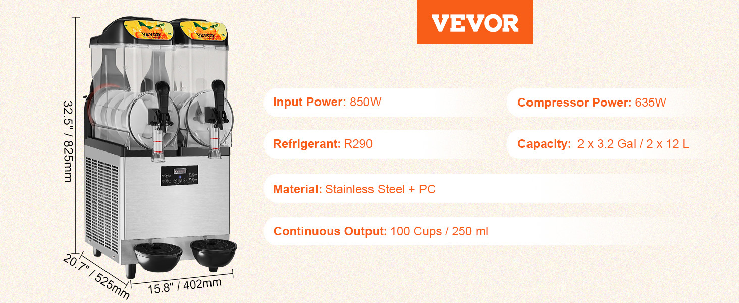 VEVOR 2 x 12L / 3.2 Gal Commercial Slush Machine Margarita Smoothie ...