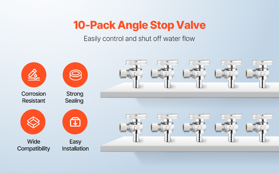 10 Pack Angle Stop Valve 1/2" PEX x 3/8" OD Compression 1/4 Turn Shut ...