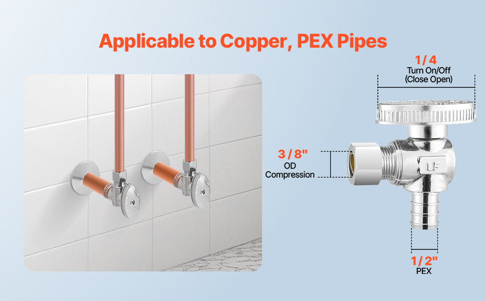 10 Pack Angle Stop Valve 1/2" PEX x 3/8" OD Compression 1/4 Turn Shut ...