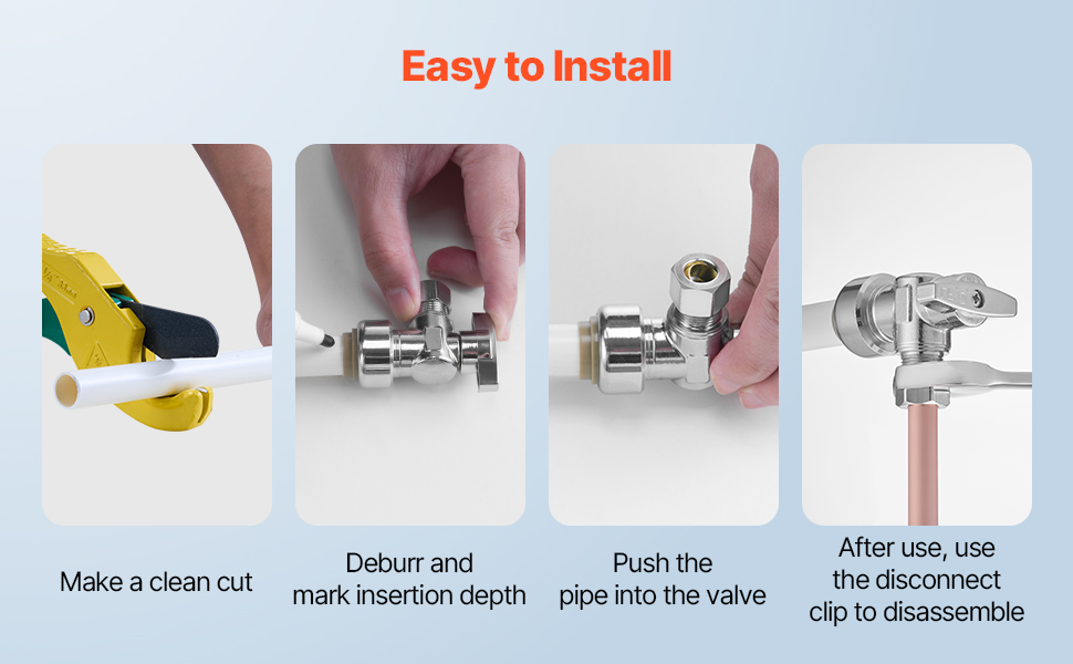 10 Pack Angle Stop Valve Push-to-Connect 1/2" PTC x 3/8" OD Compression ...