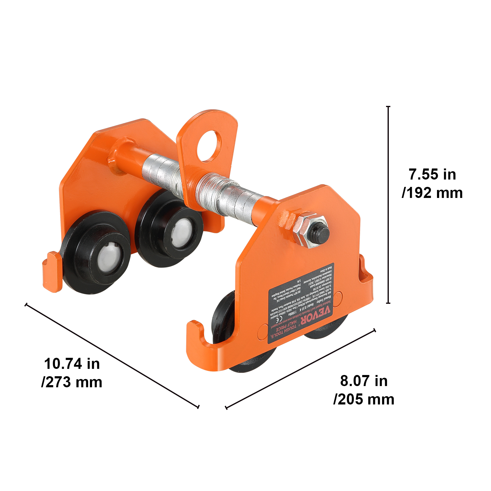 VEVOR Manual Trolley, 1100 lbs/0.5 Ton Load Capacity, Push Beam Trolley ...