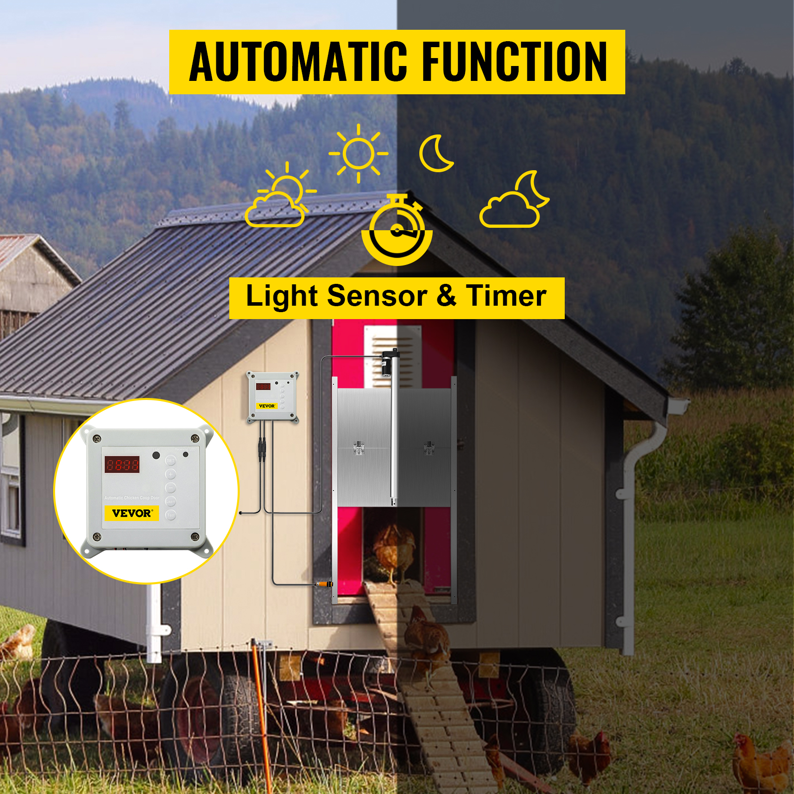 VEVOR Automatic Chicken Coop Door Opener (Door Included)Timer Auto ...