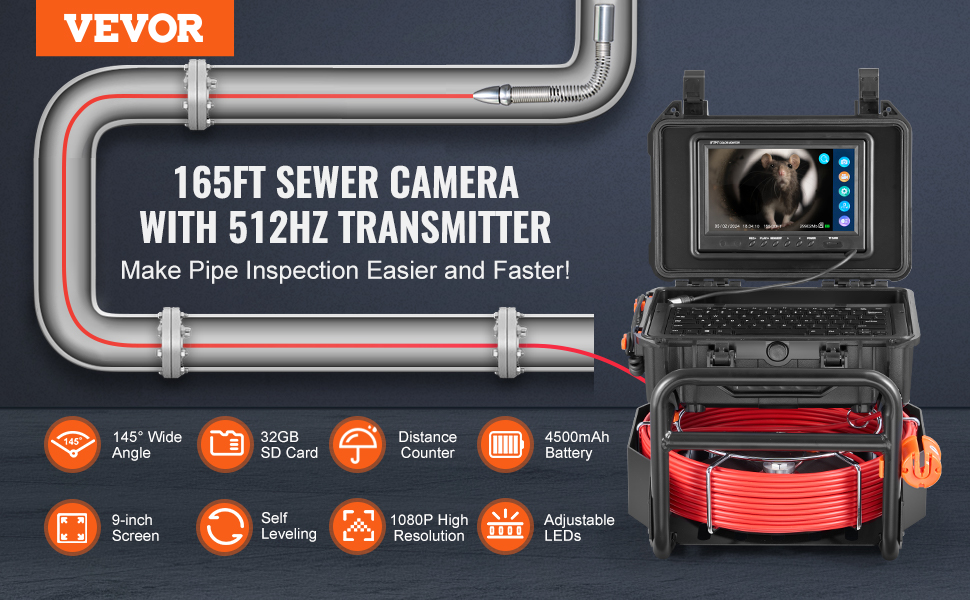 Sewer Camera 165 ft/50m Self-Leveling Drain Camera with 512Hz ...