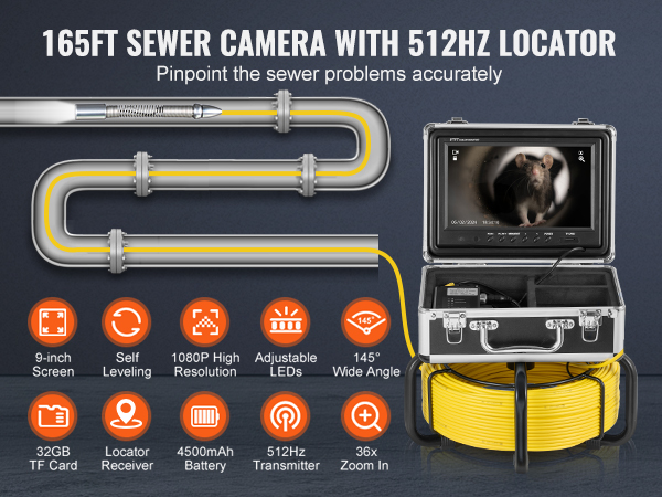 VEVOR Sewer Camera 165 ft/50 m Self-Leveling Drain Duct Camera with ...