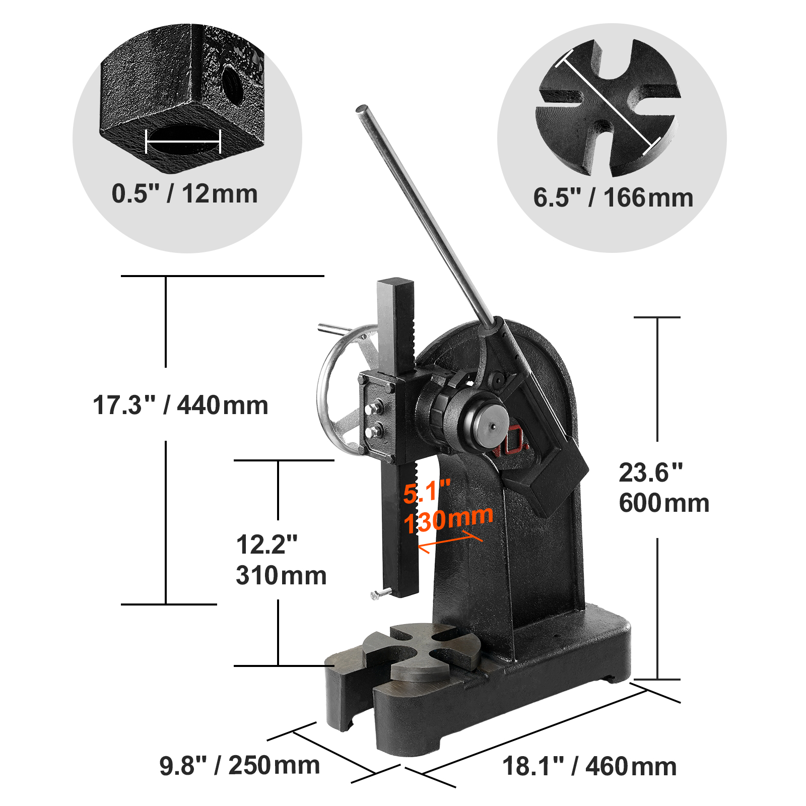VEVOR Pressa a perno, Pressa per perno a cricchetto da 3 tonnellate, Pressa per perno, Altezza ...