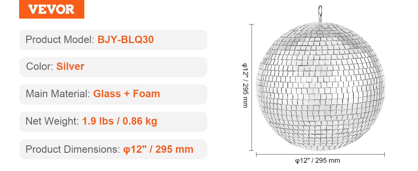 Mirror Disco Ball 12 Inch Silver Party Disco Ball with Hanging Ring ...