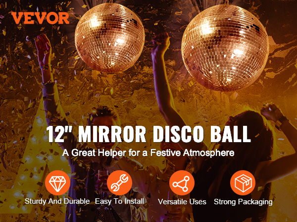Mirror Disco Ball 12 Inch Silver Party Disco Ball with Hanging Ring ...