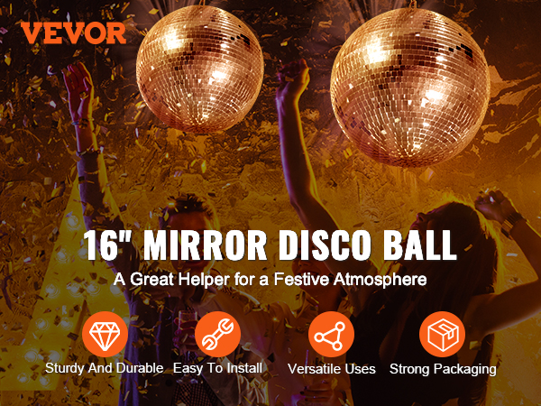 Mirror Disco Ball 16 In Silver Party Large Disco Ball with Hanging Ring ...