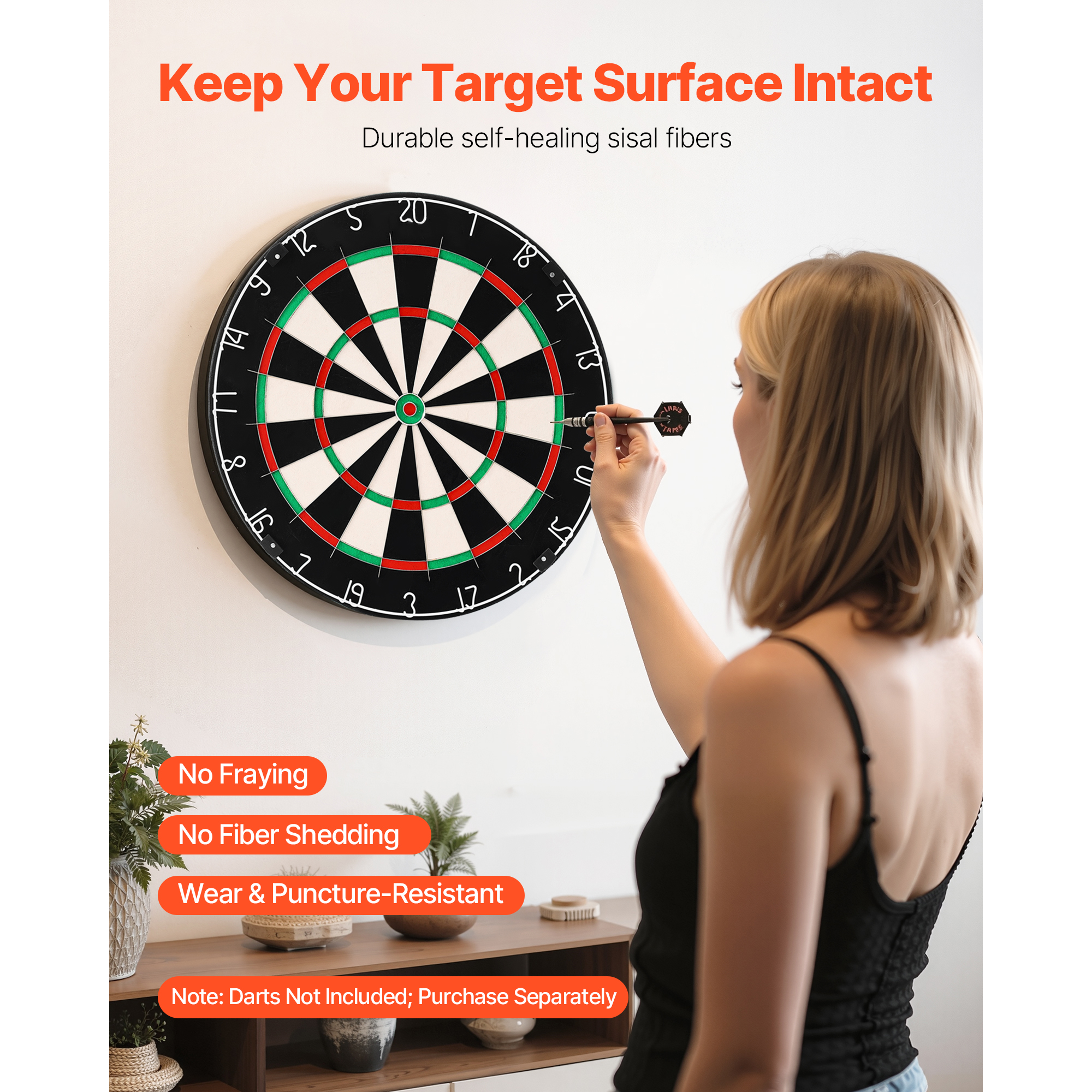 Mophorn High-Quality Dartboard with Self-Healing Sisal Fibers, Staple ...