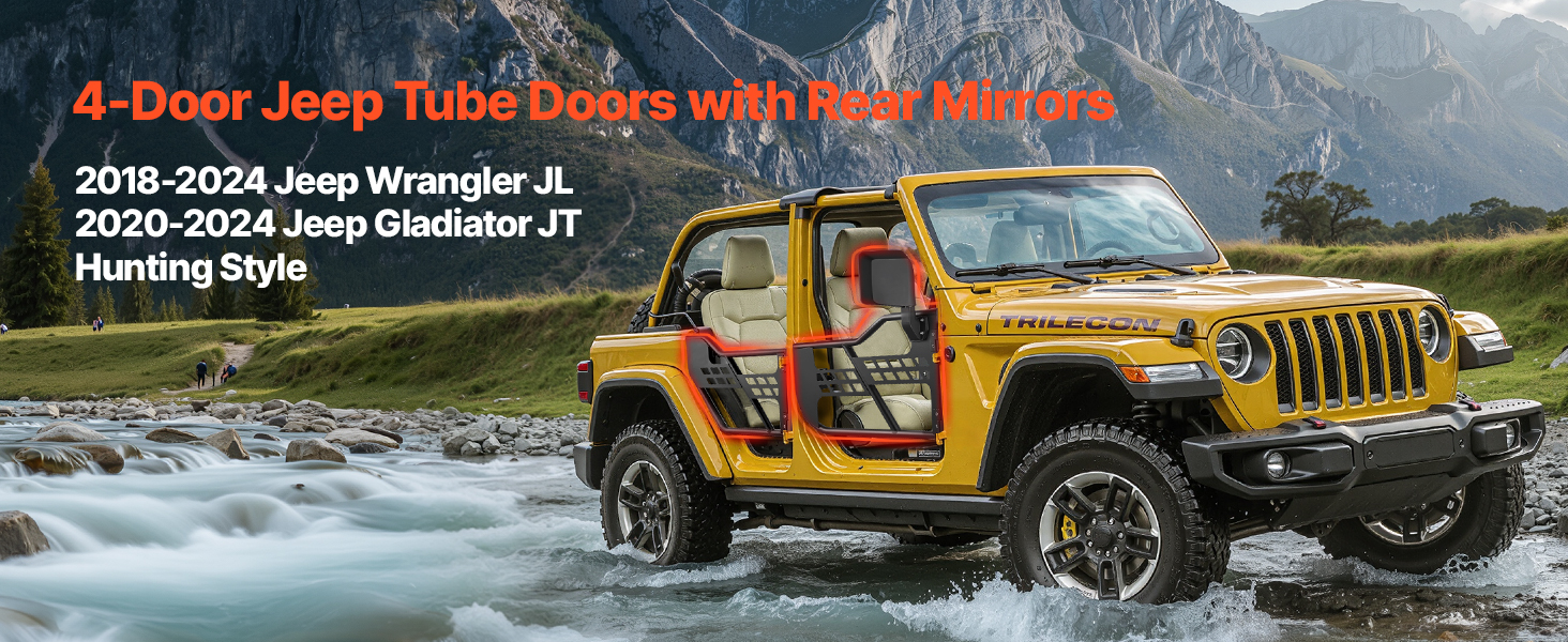 4-Door Jeep Tube Doors Jeep Tubular Door for 2018-2024 Jeep Wrangler JL ...