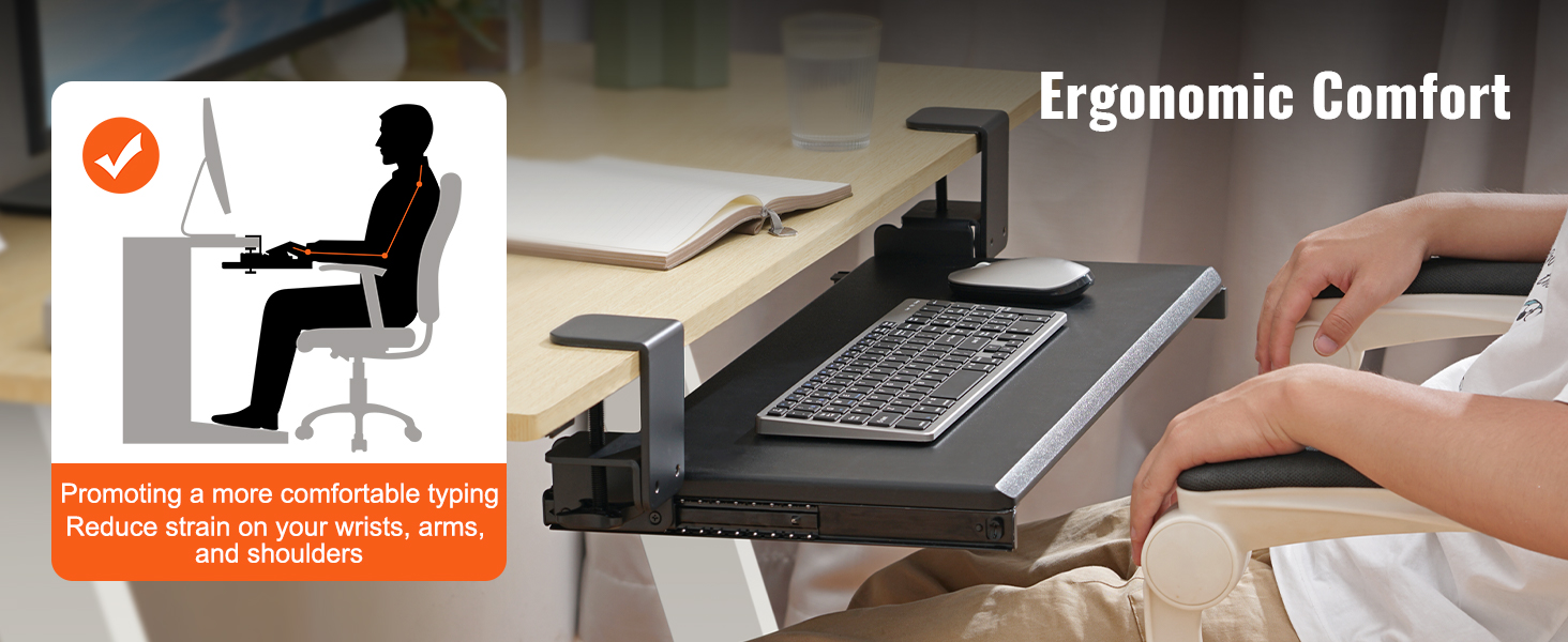 Sliding Home BONTEC Keyboard Tray Under Desk, Pull Out Keyboard & Mouse ...