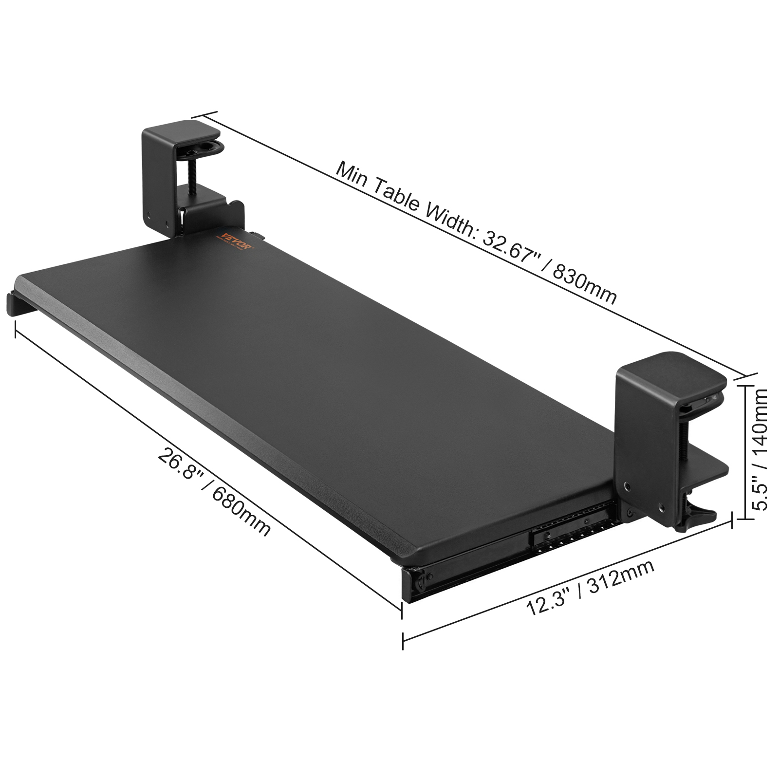 VEVOR Clamp on Keyboard Tray Under Desk, Desk Keyboard Tray Slide out ...