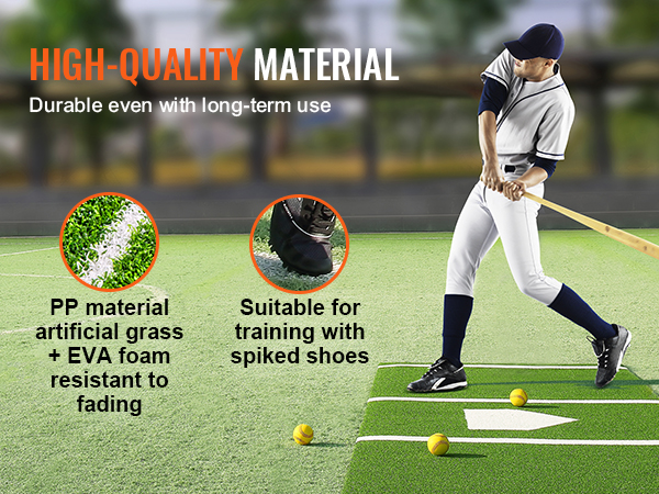 VEVOR Baseball Softball Hitting Batting Mat, 10' x 3.8' Indoor/Outdoor ...