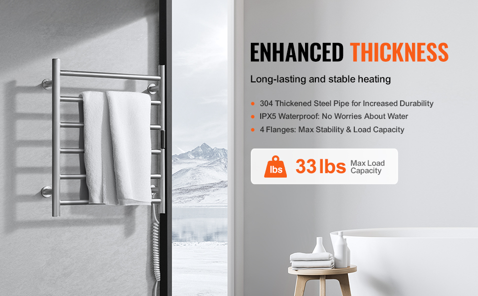 VEVOR 6-Bar Towel Warmer Rack Wall Mounted Heated Towel Rack for ...