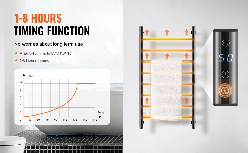 VEVOR 8 Bars Towel Warmer Rack Wall Mounted Heated Towel Rack for ...