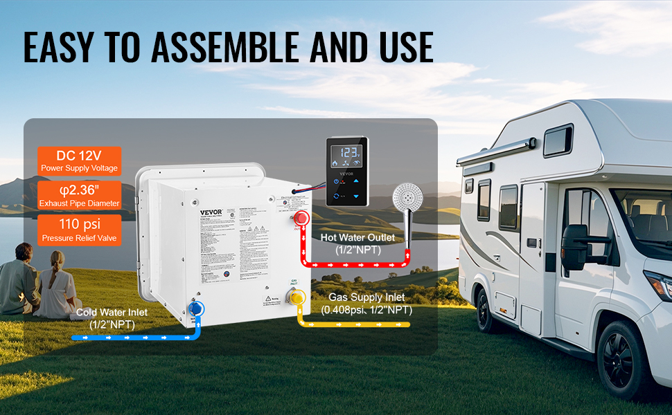 RV Tankless Water Heater 15x15 in Propane Gas 55000BTU with Controller ...