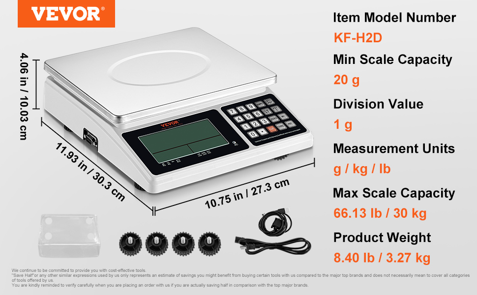 VEVOR Industrial Counting Scale, 30 kg x 1 g, Digital Scale for Parts ...