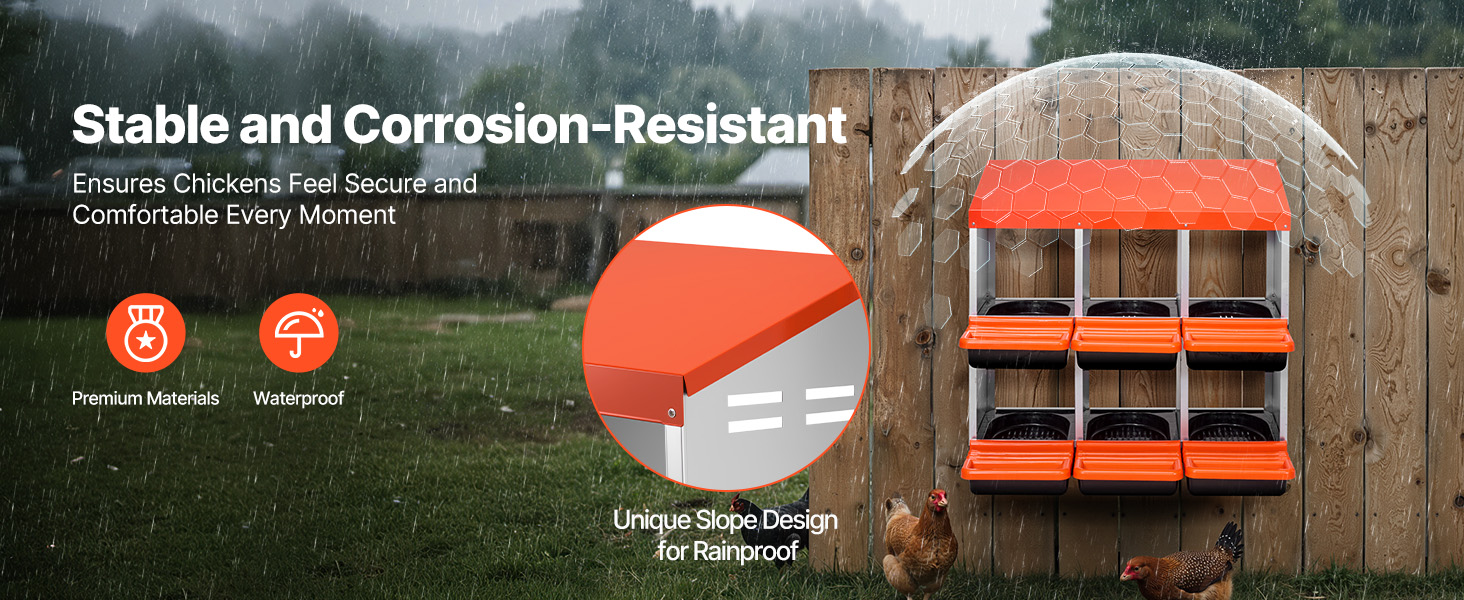 VEVOR 6-Compartment Chicken Nest Box Mental Box with Inclined Nesting ...