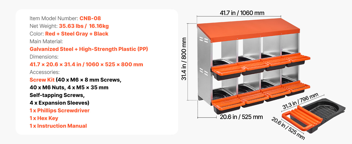 VEVOR 8-Compartment Chicken Nest Box Mental Box with Inclined Nesting ...