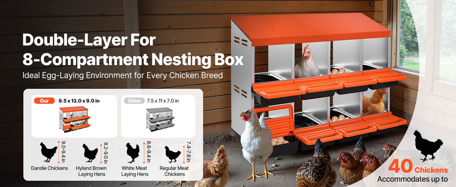 VEVOR 8-Compartment Chicken Nest Box Mental Box with Inclined Nesting ...