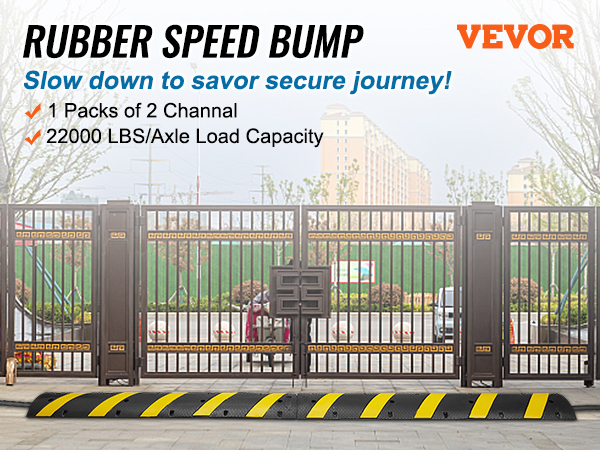 VEVOR 2PCs 6 ft/72'' Rubber Speed Hump, 2 Channel, 22000 lbs Capacity ...