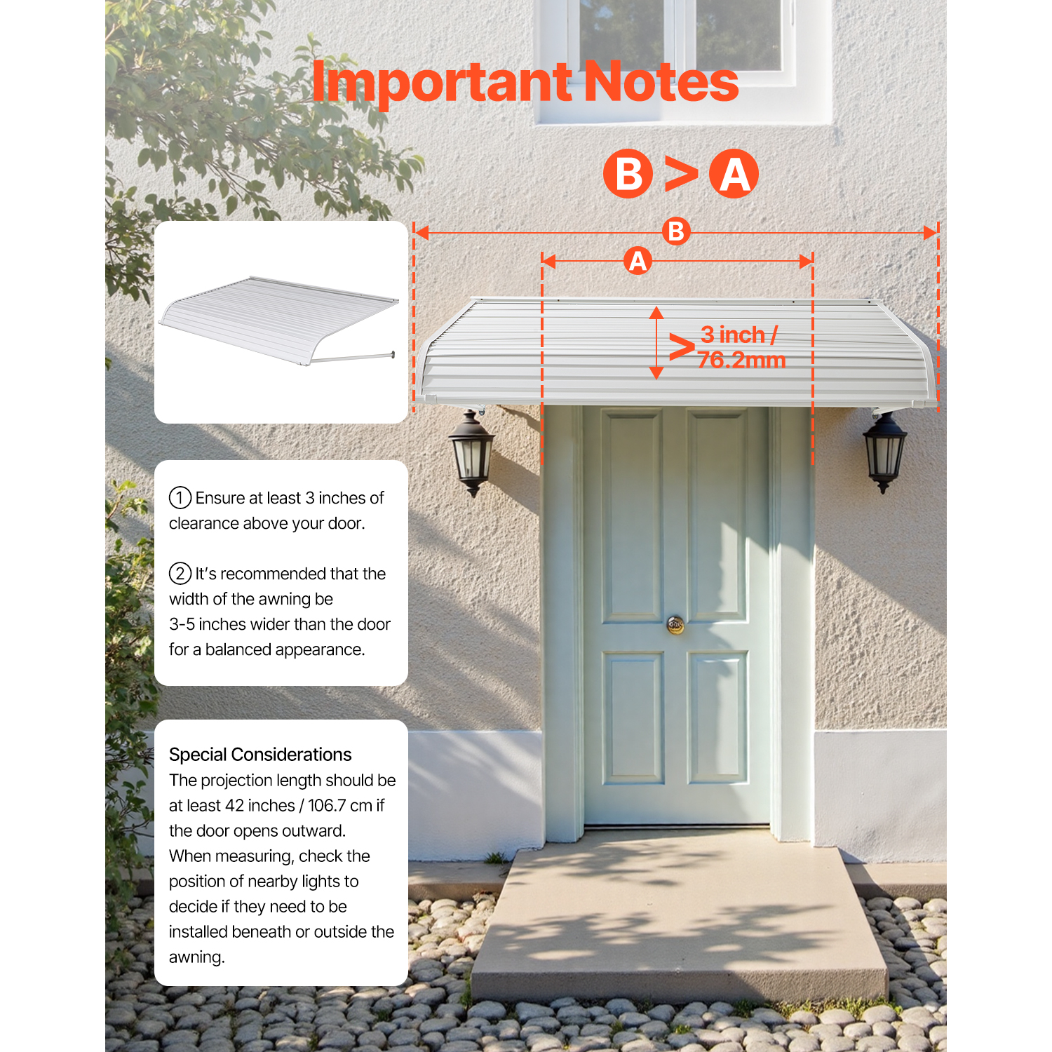 Mophorn Aluminum Awning 60 x 42 in, Sturdy Window Awning Door Canopy ...