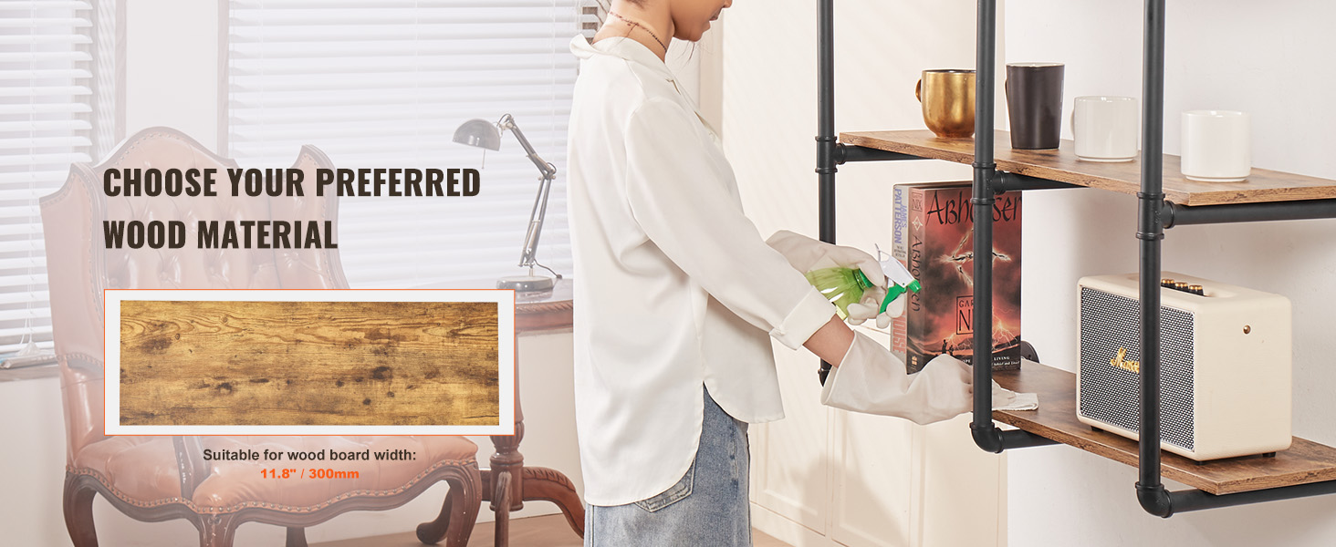 VEVOR Industrial Pipe Shelf 4 Tier 3PCS 11.8in W Wall-Mount Planks NOT ...