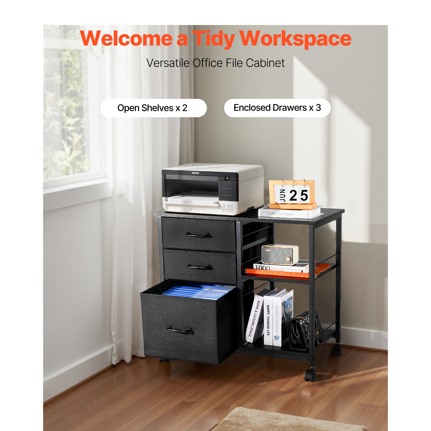 Mophorn Metal File Cabinet, Mobile Filing Cabinet with 3 Fabric Drawers ...