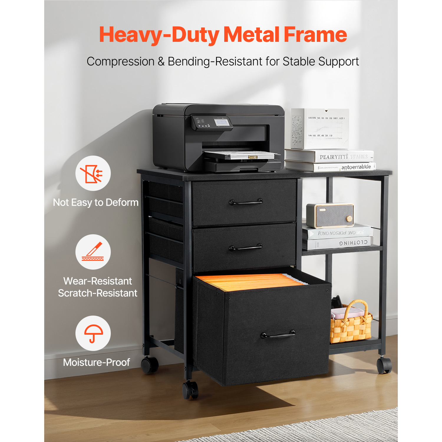 Mophorn Metal File Cabinet, Mobile Filing Cabinet with 3 Fabric Drawers ...