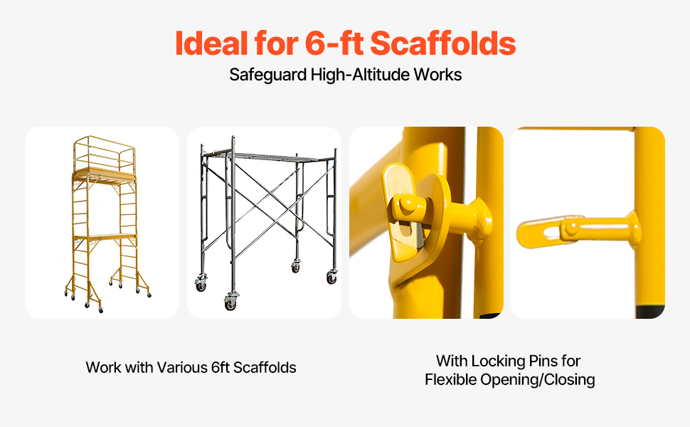 6ft Scaffolding Safety Guard Rail System For Baker-Style Scaffolding Yellow | VEVOR US