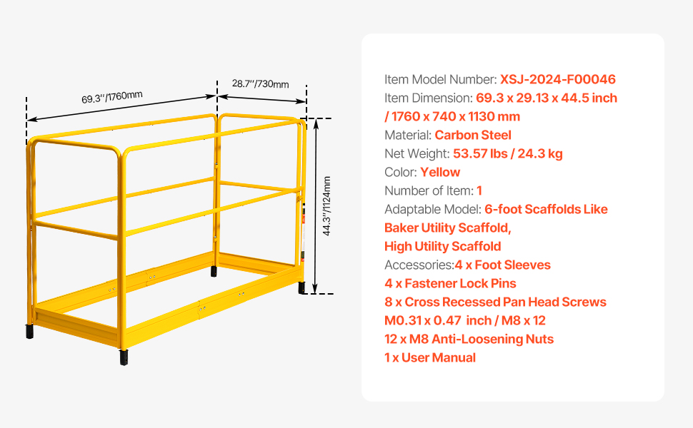 6ft Scaffolding Safety Guard Rail System For Baker-Style Scaffolding ...