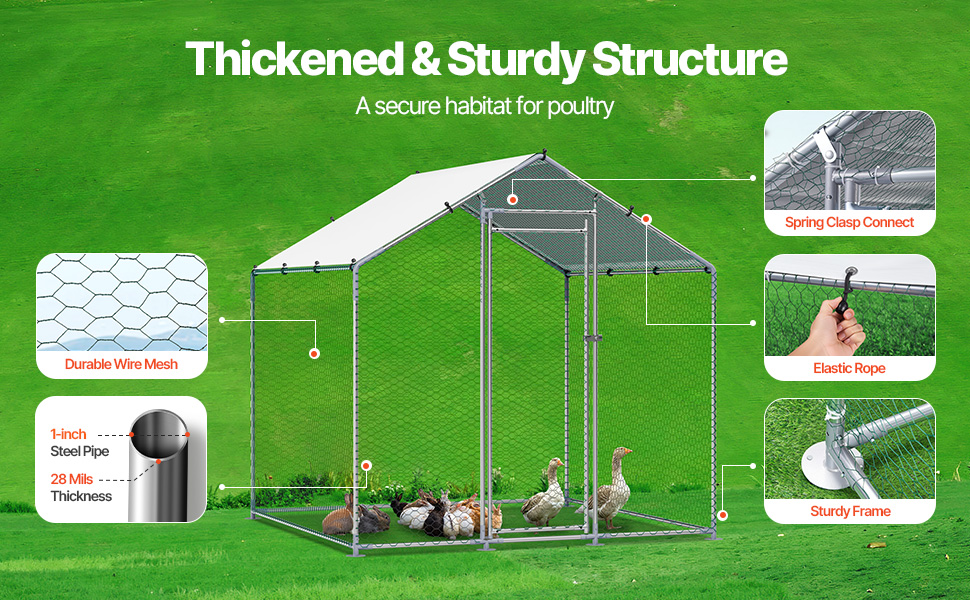 Poulailler en métal VEVOR 6,56x6,56x6,56 pieds avec toit en flèche ...