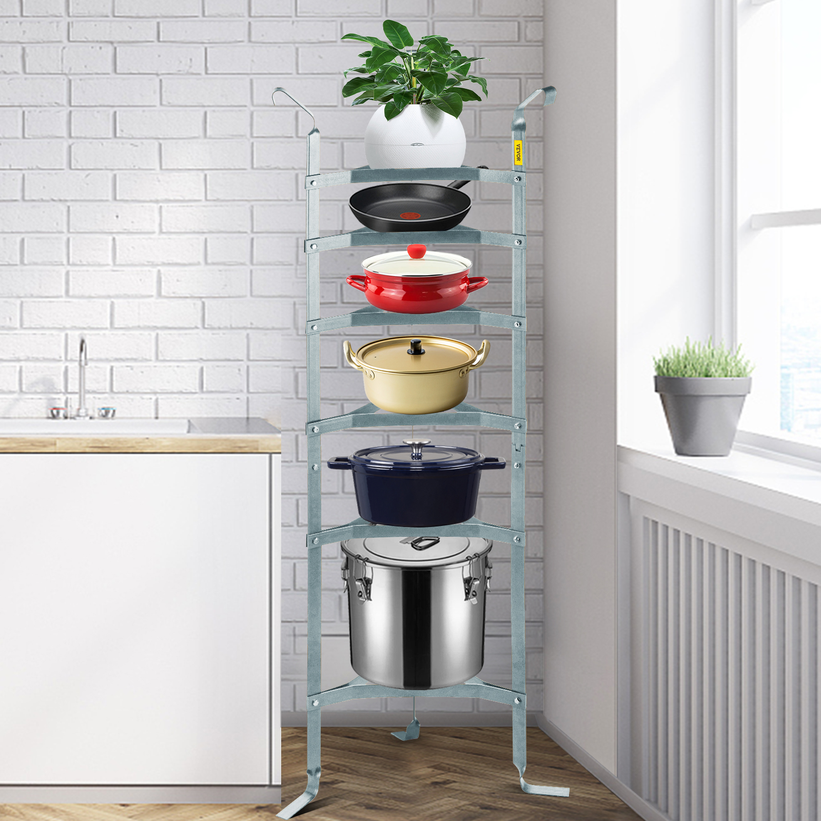 VEVOR Cookware Stand Vertical Pot Rack 5/6/8 Shelf Storage Kitchen ...