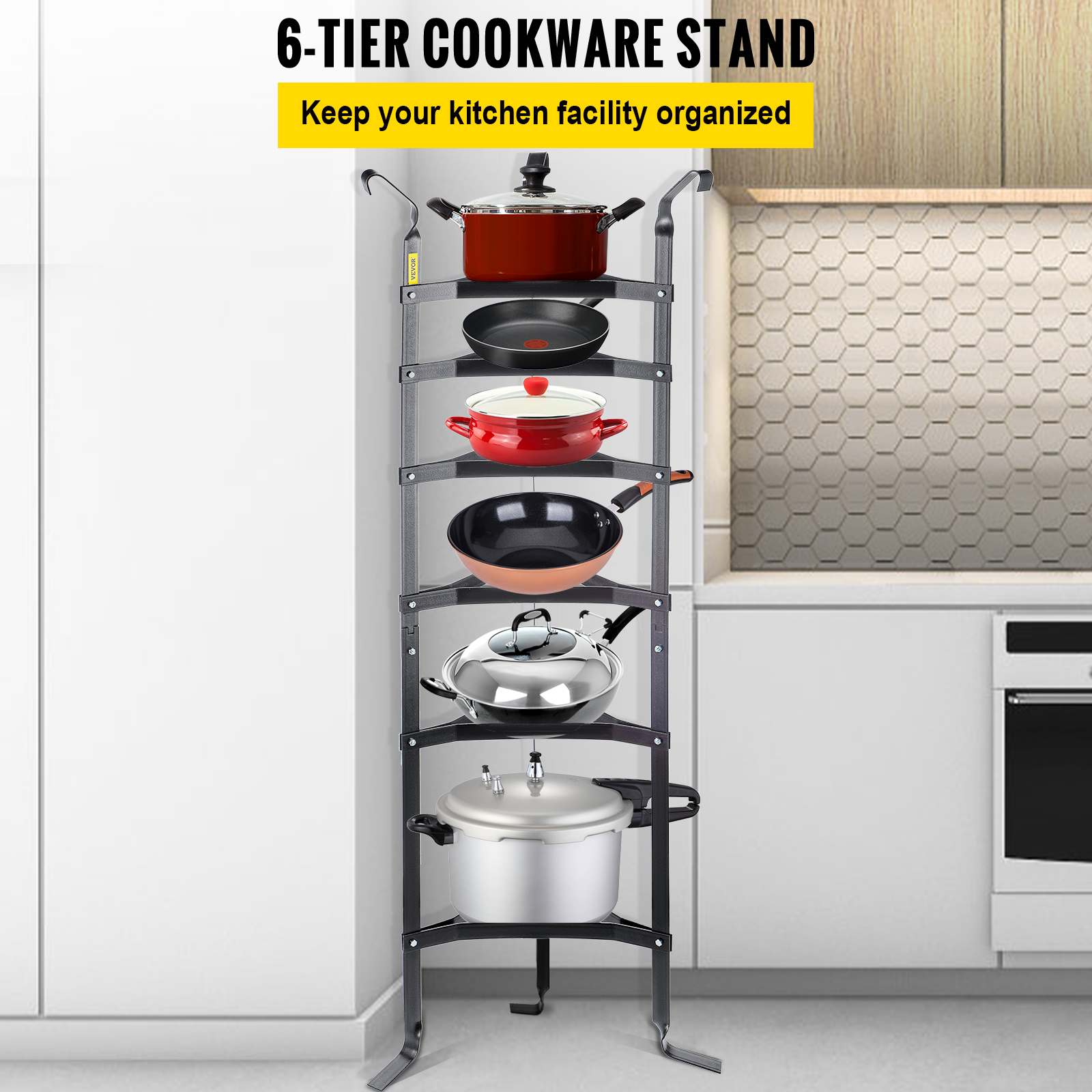 VEVOR Cookware Stand Vertical Pot Rack 5/6/8 Shelf Storage Kitchen ...