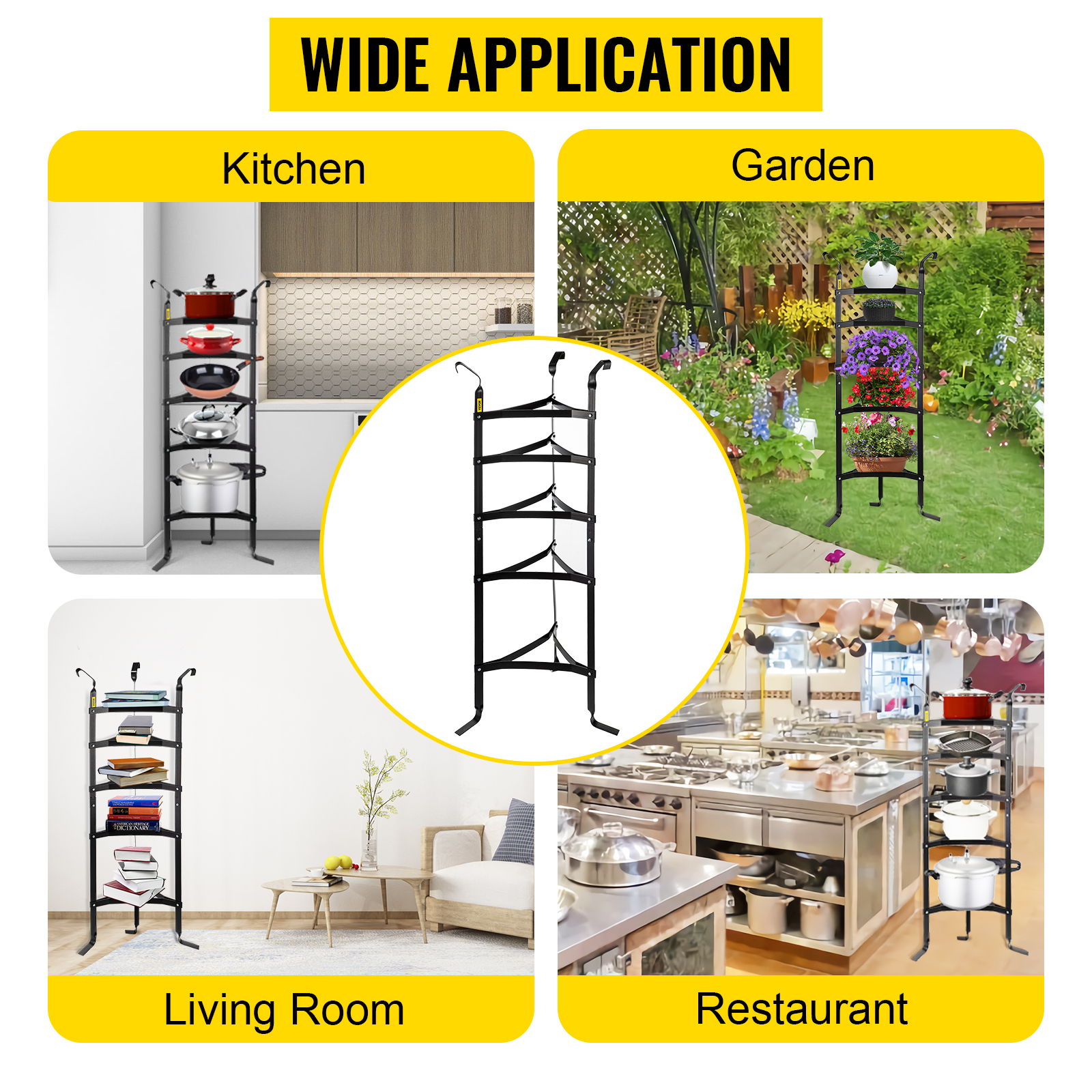 VEVOR 5-Tier Cookware Stand, Carbon Steel Multi-Layer Pot Rack, 42.7 ...