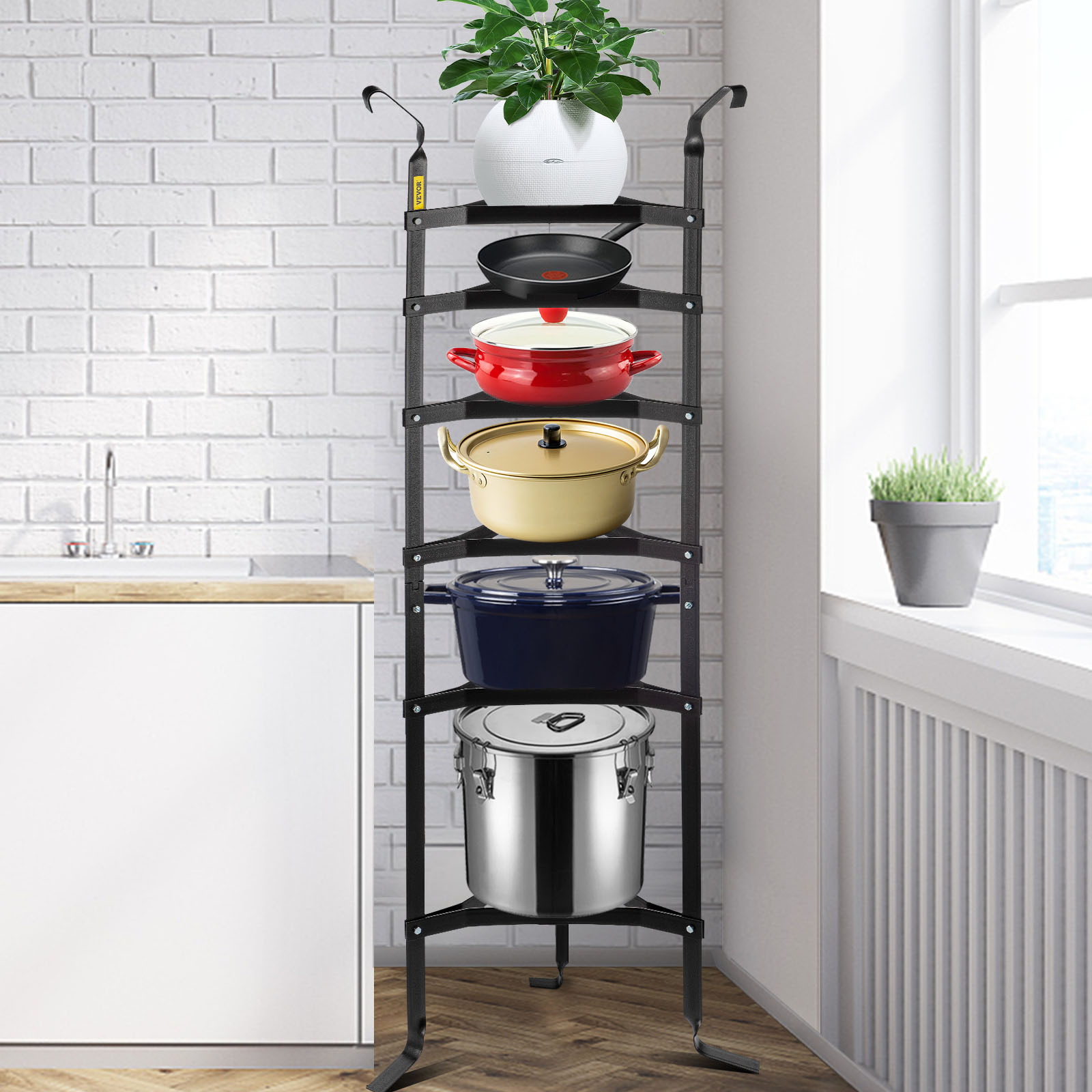 VEVOR Cookware Stand Vertical Pot Rack 5/6/8 Shelf Storage Kitchen ...