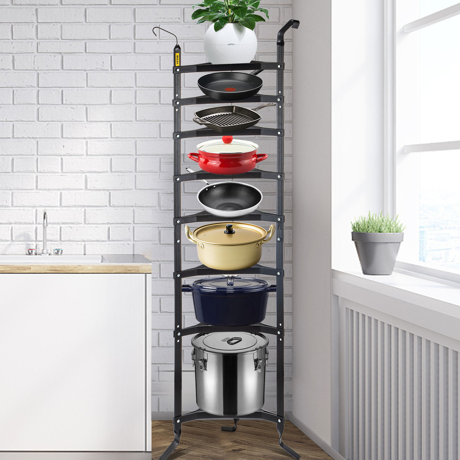 VEVOR Cookware Stand Vertical Pot Rack 5/6/8 Shelf Storage Kitchen ...