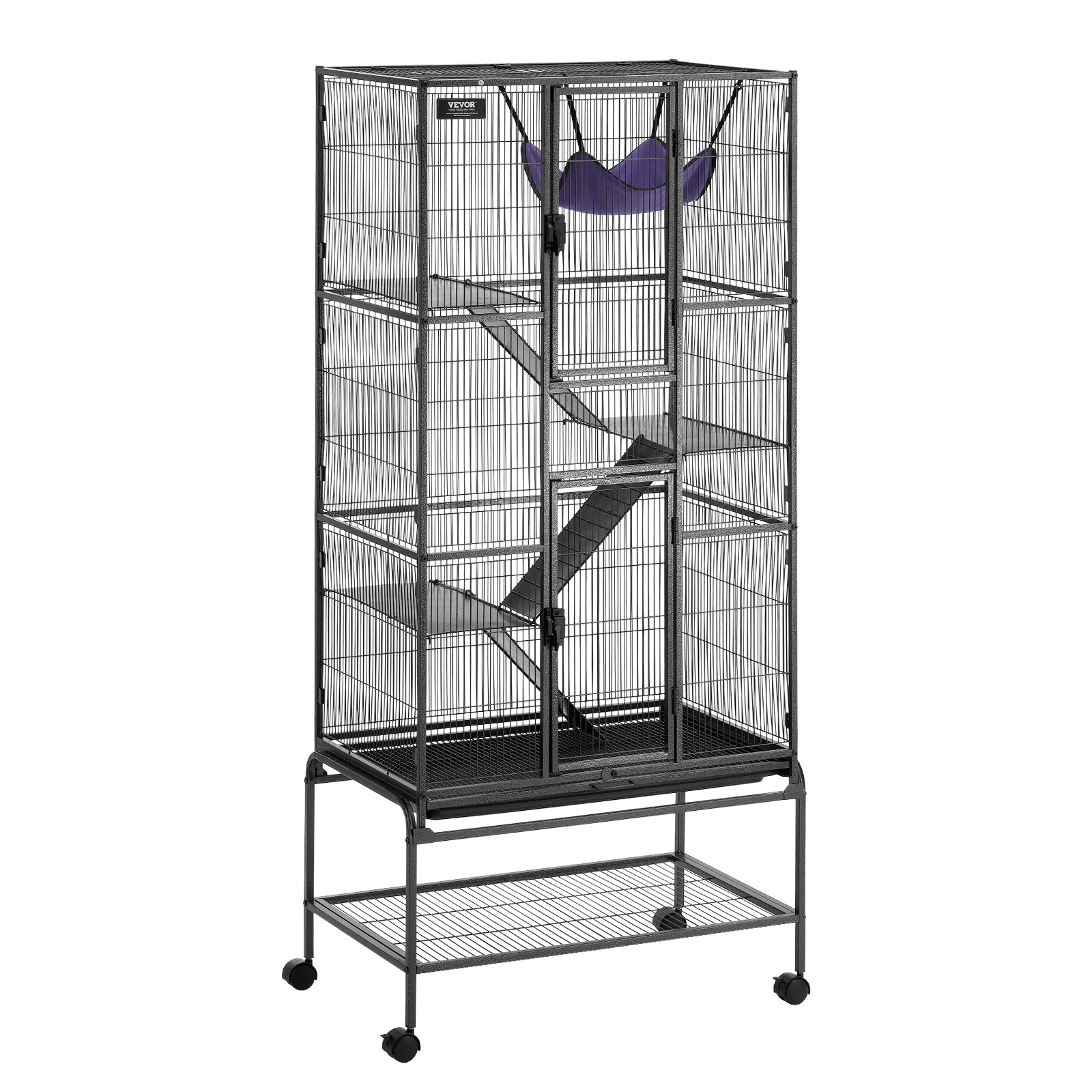 VEVOR 36-69" Metal Small Animal Cage 2-Tier Rolling Ferret Cage with ...