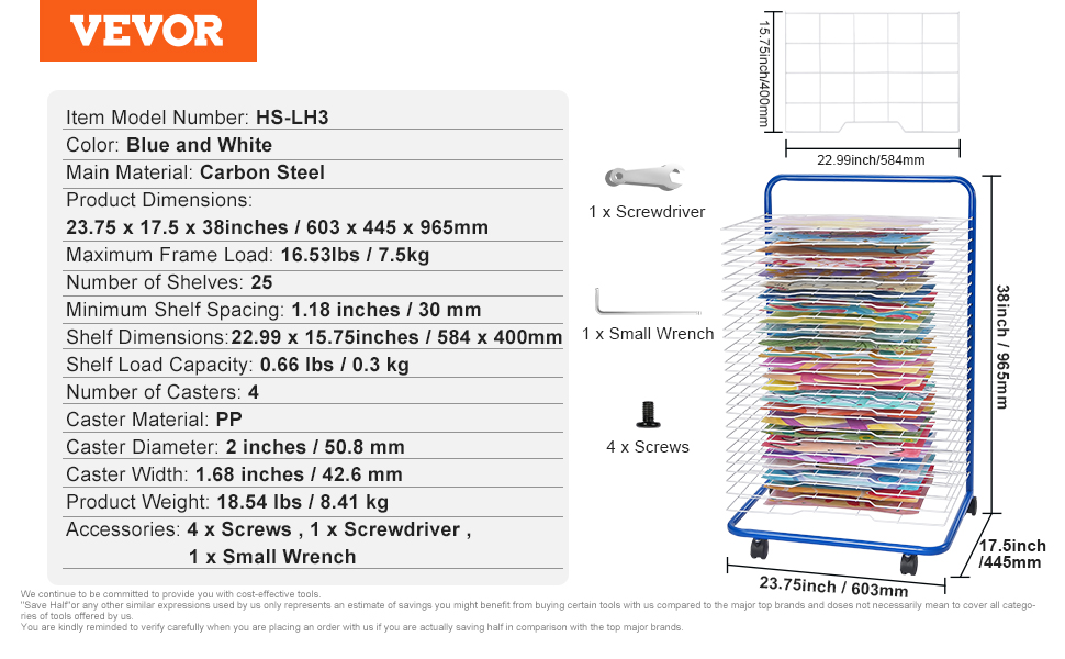 VEVOR Art Drying Rack 25 Removable Shelves Paint Drying Rack With 4 ...
