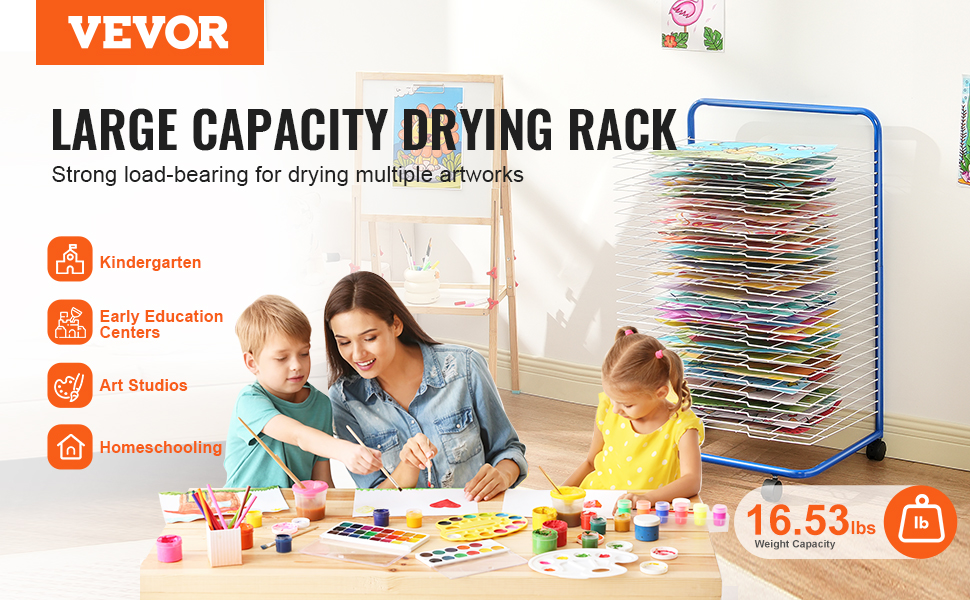 VEVOR Art Drying Rack 25 Removable Shelves Paint Drying Rack With 4 ...