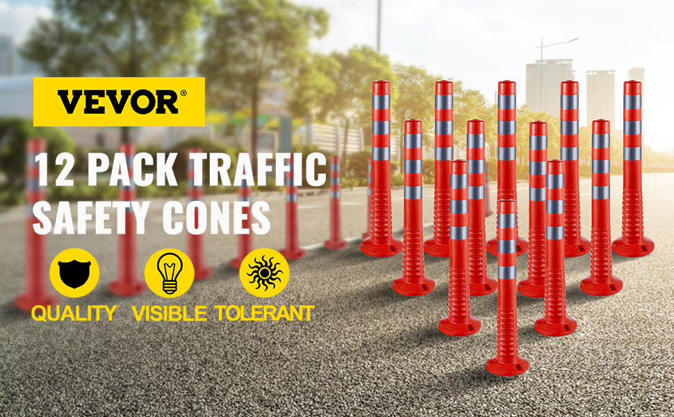 VEVOR Traffic Delineator, 12 PCS Posts Channelizer Cone, Delineator ...