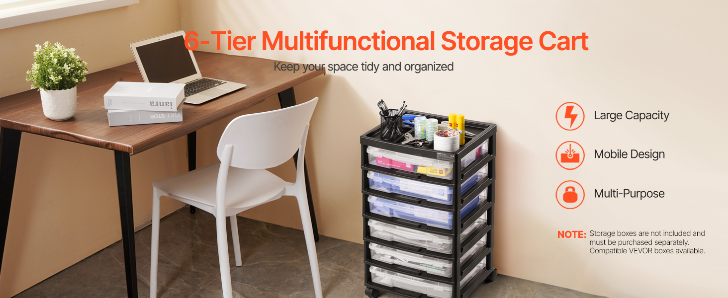 Scrapbook Rolling Storage Cart 6-Tier Large Capacity with Organizer Top ...