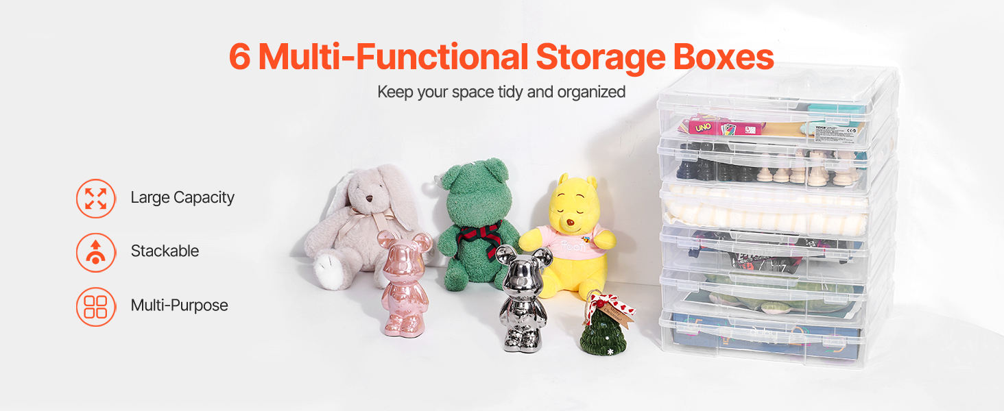 Scrapbook Paper Storage 6 Pack Stackable Plastic Board Game Boxes Clear Case | VEVOR US