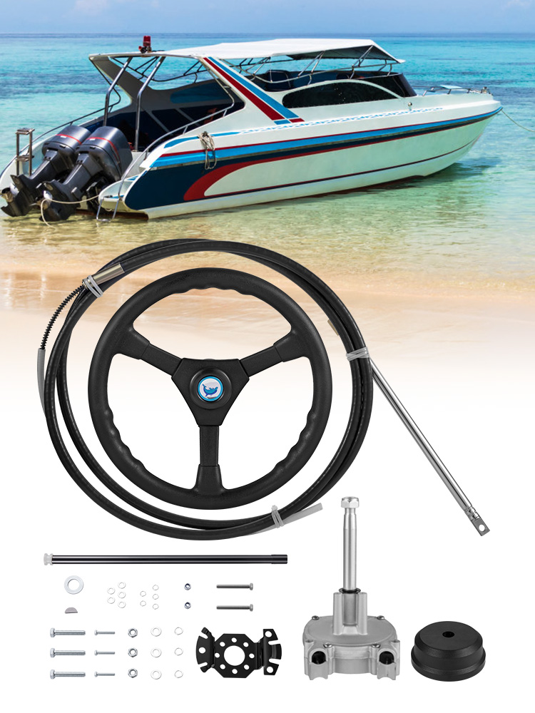 VEVOR Rotary Steering Kit Boat Steering System 12 ft Cable Fish Boats ...