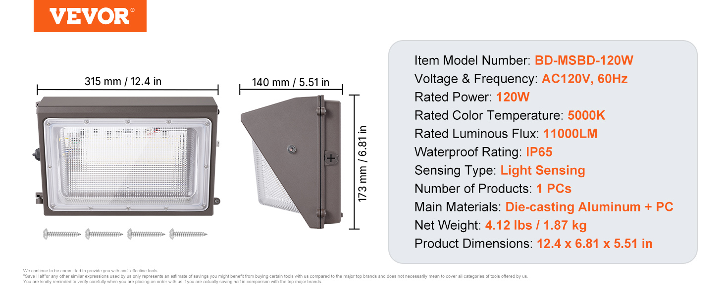 VEVOR Paquete de luces LED de pared, 120W 11000LM, 5000K Luces ...